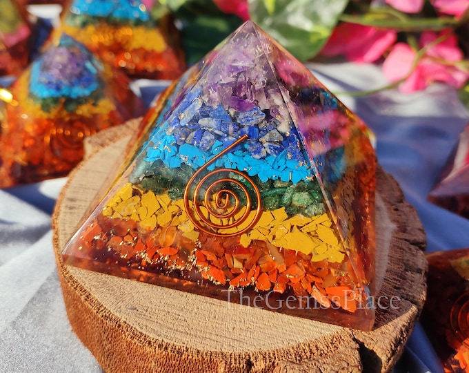 Natural Orgone Pyramid, Seven Chakra Pyramid, Healing Crystal Decor ...