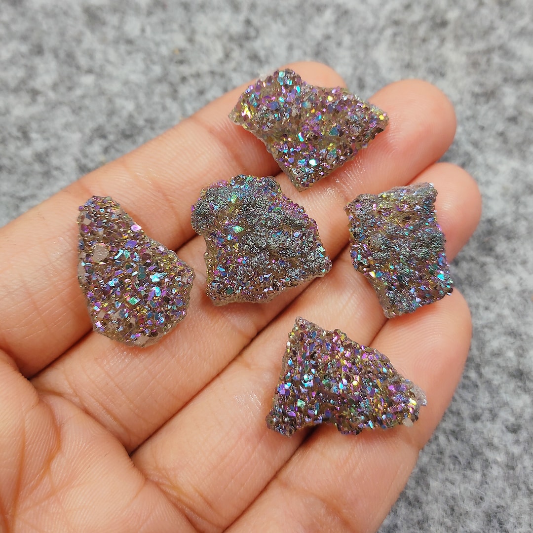 Rainbow Titanium Druzy Gemstone, Natural Rough Stone, Sparkling Crystal ...
