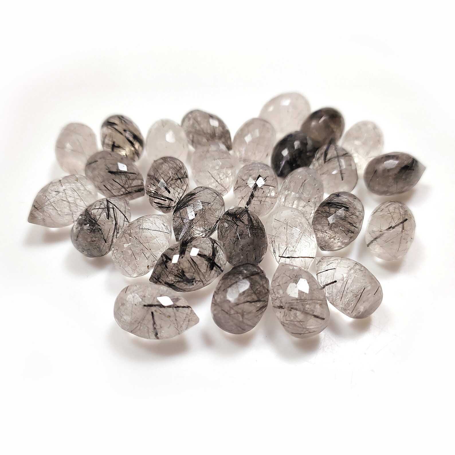 29 Pcs Natural Black Rutile Drop Shape Faceted Lot, Wholesale Gemstone ...
