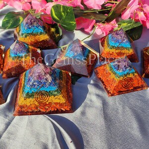 Natural Orgone Pyramid, Seven Chakra Pyramid, Healing Crystal Decor ...