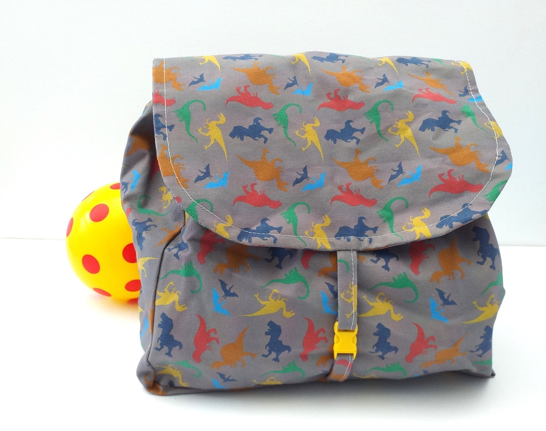 Handmade Kids Backpack, Roaring Dinosaur Print Fabric Rucksack, Cotton ...