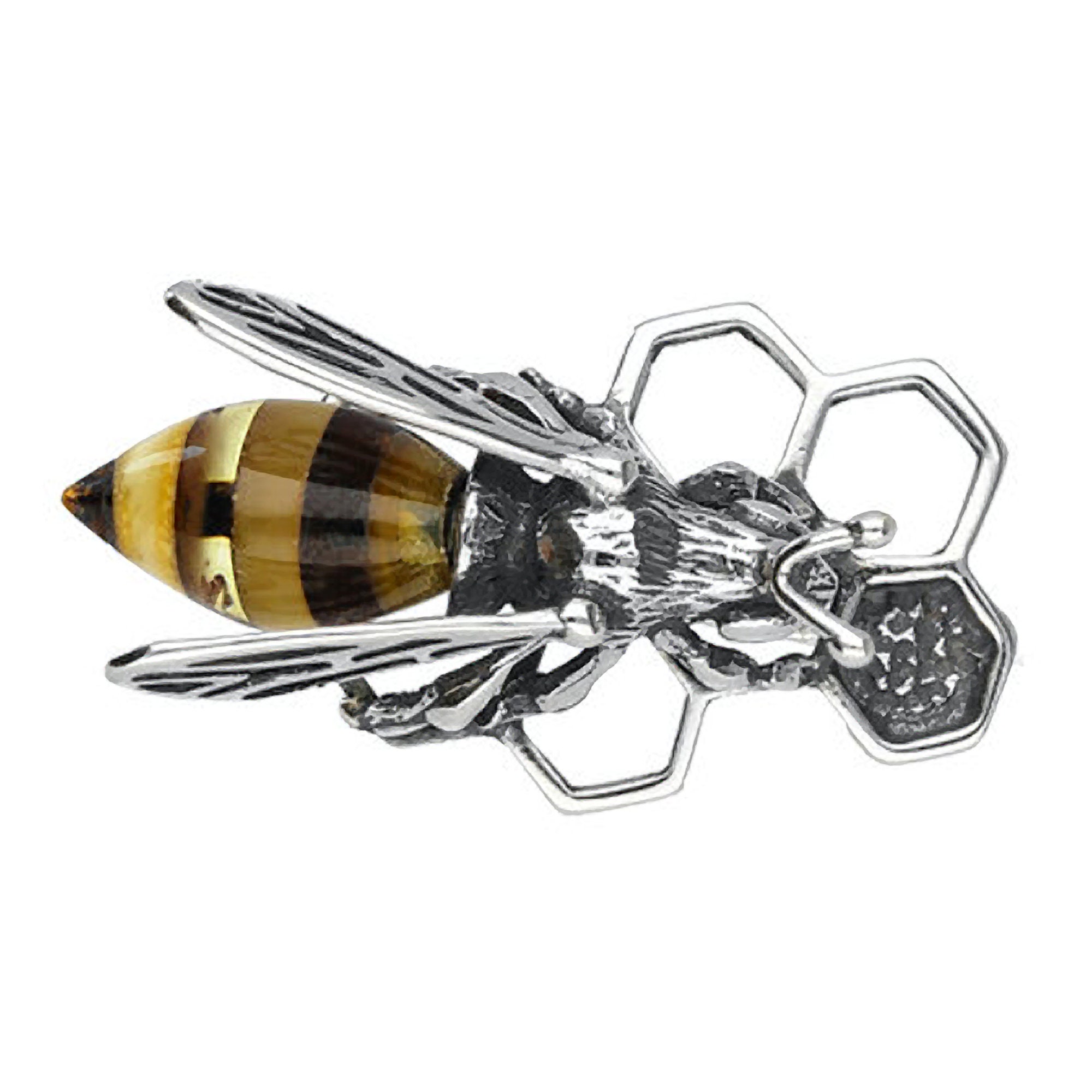 Large & Detailed Sterling Silver Bee Brooch With Real Amber - Etsy