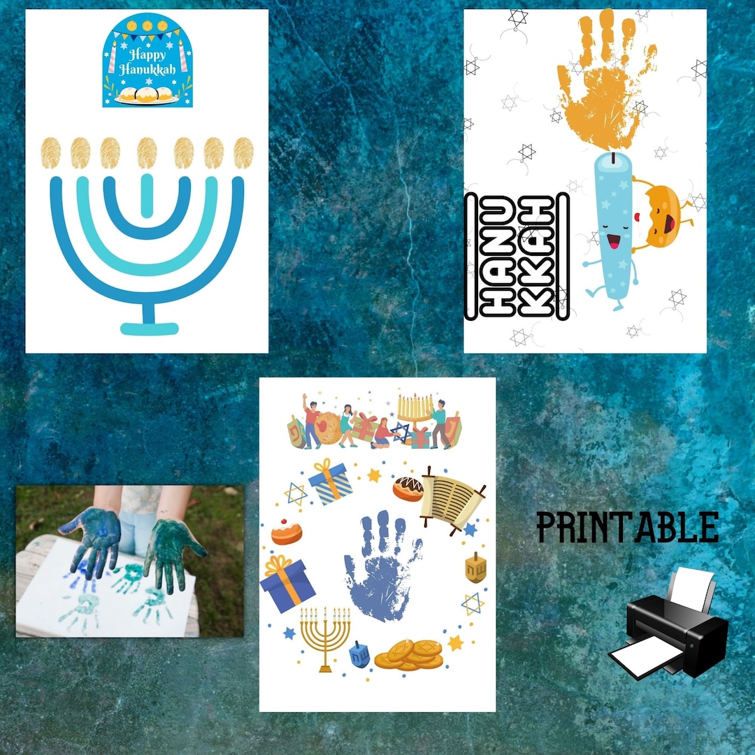 Hanukkah Handprint Thumbprint Art Craft, Hanukkah Craft, DIY Craft for ...