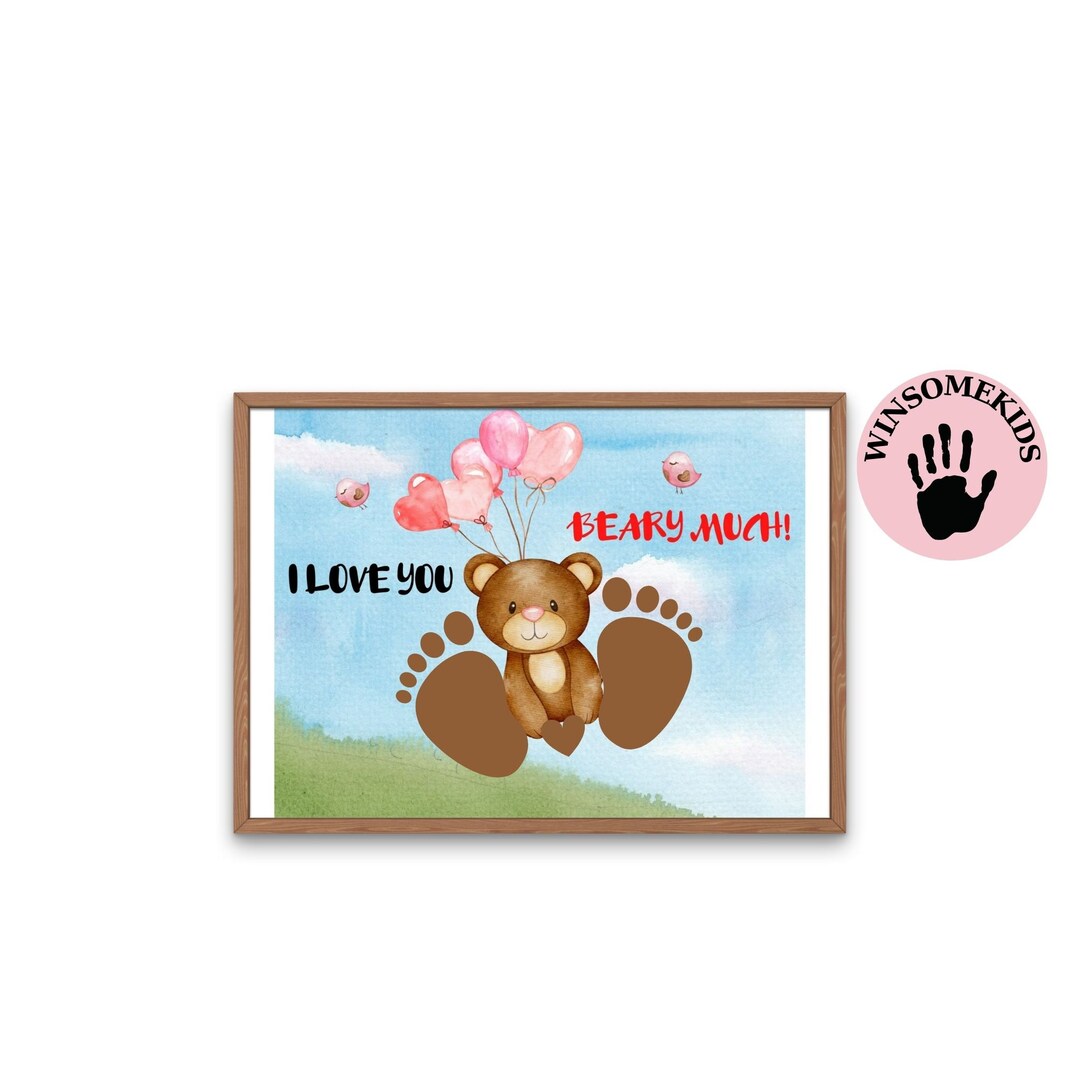 Valentine's Footprint Art,i Love You BEARY Much Printable Template for ...