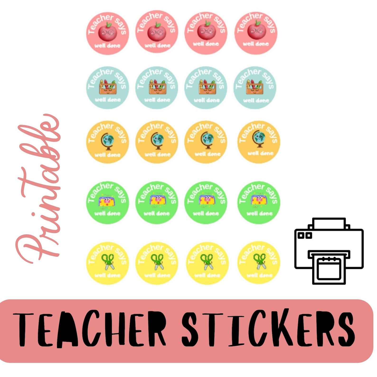 Colorful Teacher Digital Printable Stickers Teacher Digital - Etsy