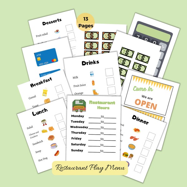 Little Menus Printables Pretend Play Menus Kids Breakfast - Etsy Canada