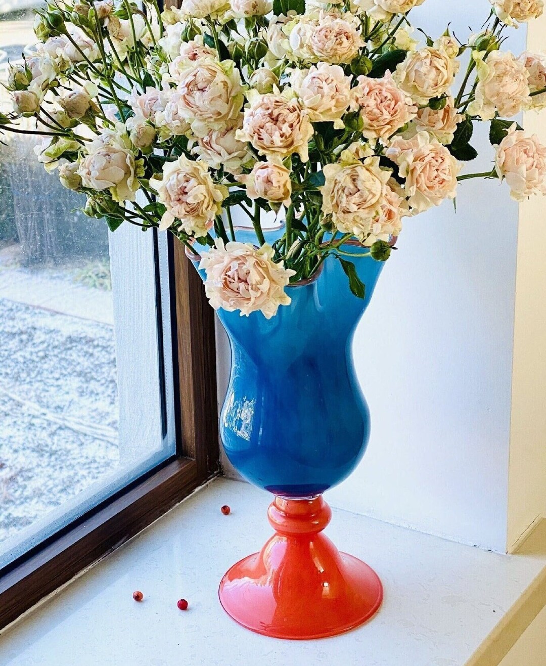 Retro Flower Shaped Red Blue Color Contrast Hand Blown Glass - Etsy