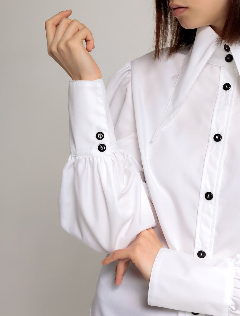 Weiße Bluse mit spitzem Kragen für Damen elegantes Bürohemd - Etsy.de