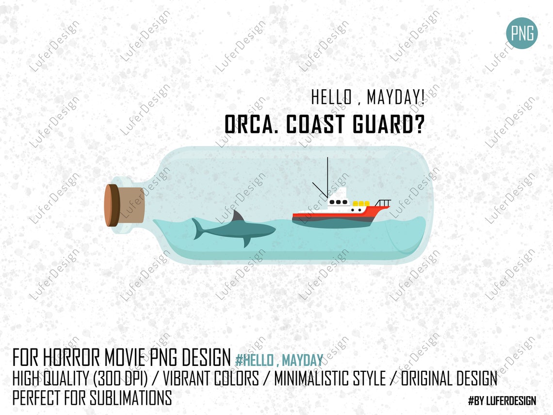 Shark Chasing Orca Boat Creative Png Design for Halloween Horror Movie ...