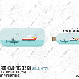 Shark Chasing Orca Boat Creative Png Design for Halloween Horror Movie ...