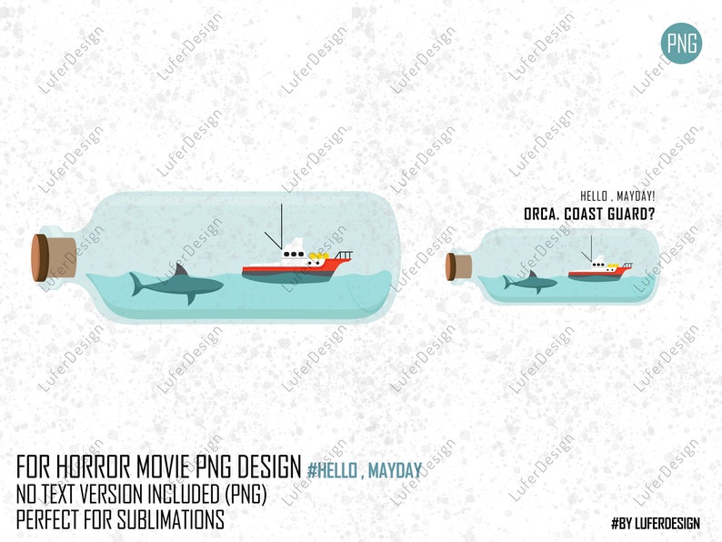Shark Chasing Orca Boat Creative Png Design for Halloween Horror Movie ...