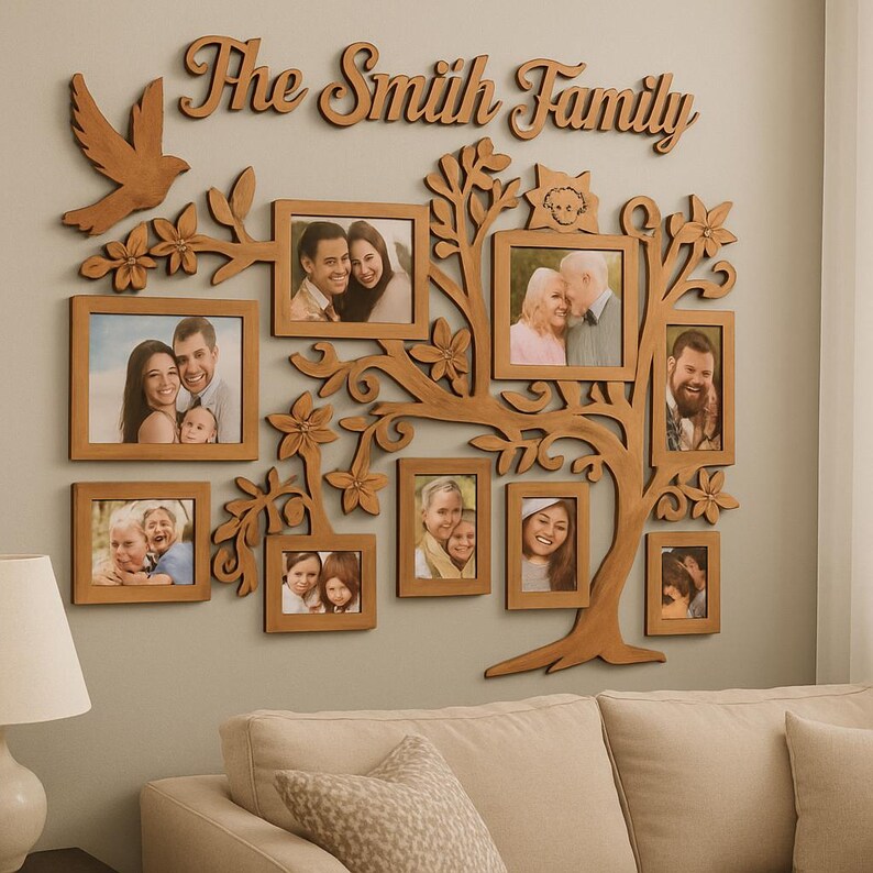 Laser Cut Family Tree Photo Frame Wall Art (digital File) - Etsy