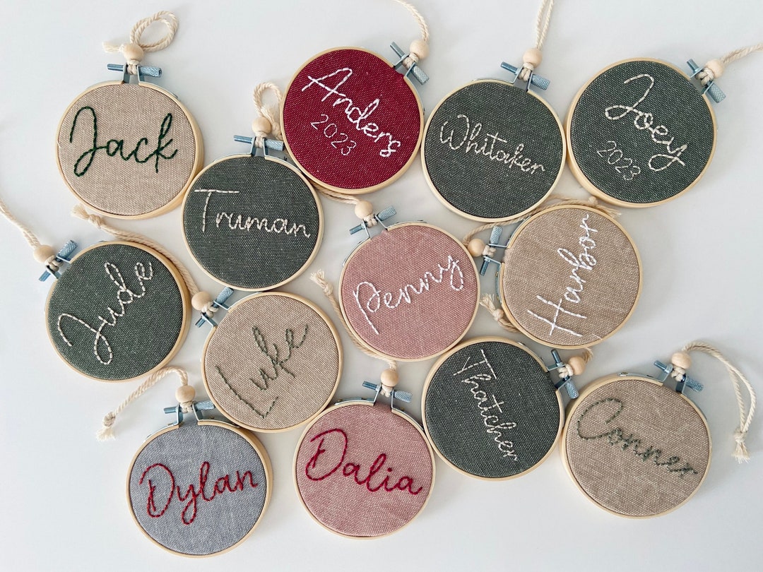 Hand Embroidered Name Ornament, Personalized Gift Tag, Custom ...