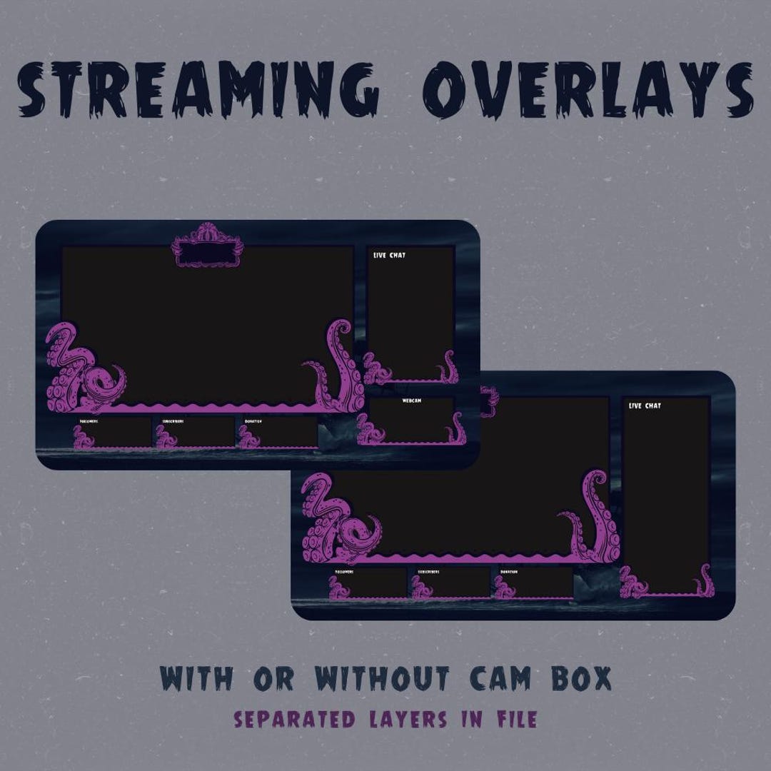 Kraken Streaming Overlay | CAM or NO CAM | Screen Share, Cam, Chat - Etsy