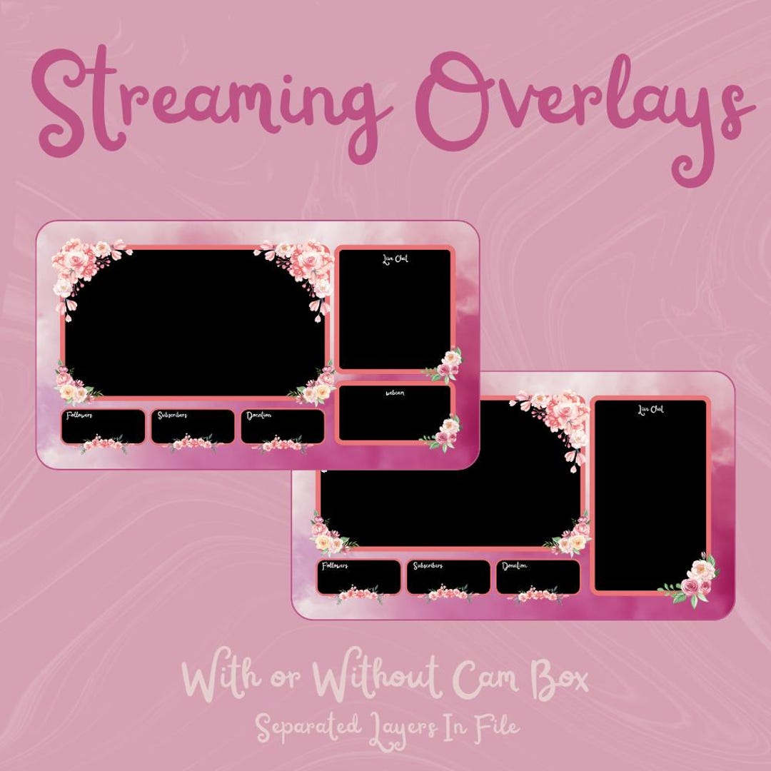 Pink Roses Streaming Overlay | CAM or NO CAM | Screen Share, Cam, Chat ...