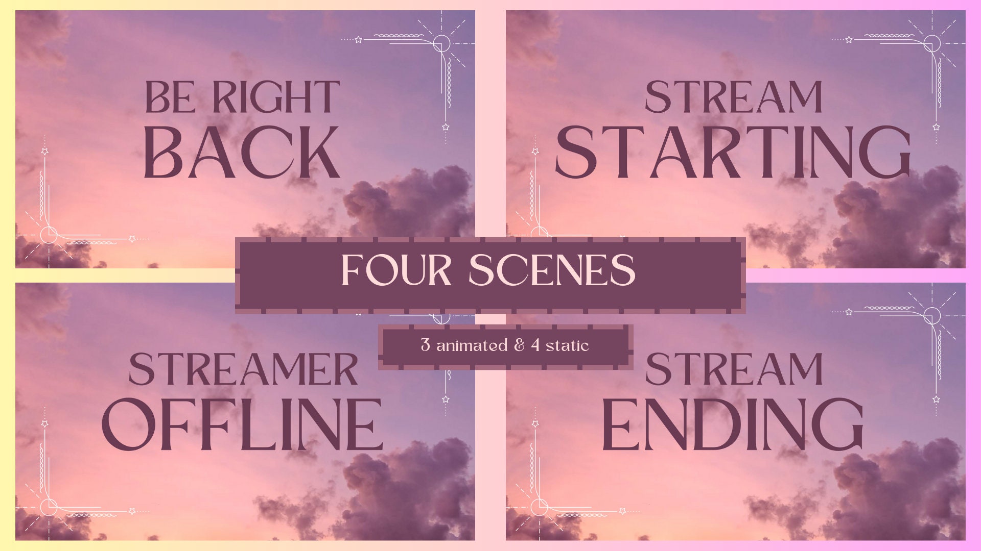 Animated Sunset Twitch Stream Overlay and Scenes Starting Soon, Be ...