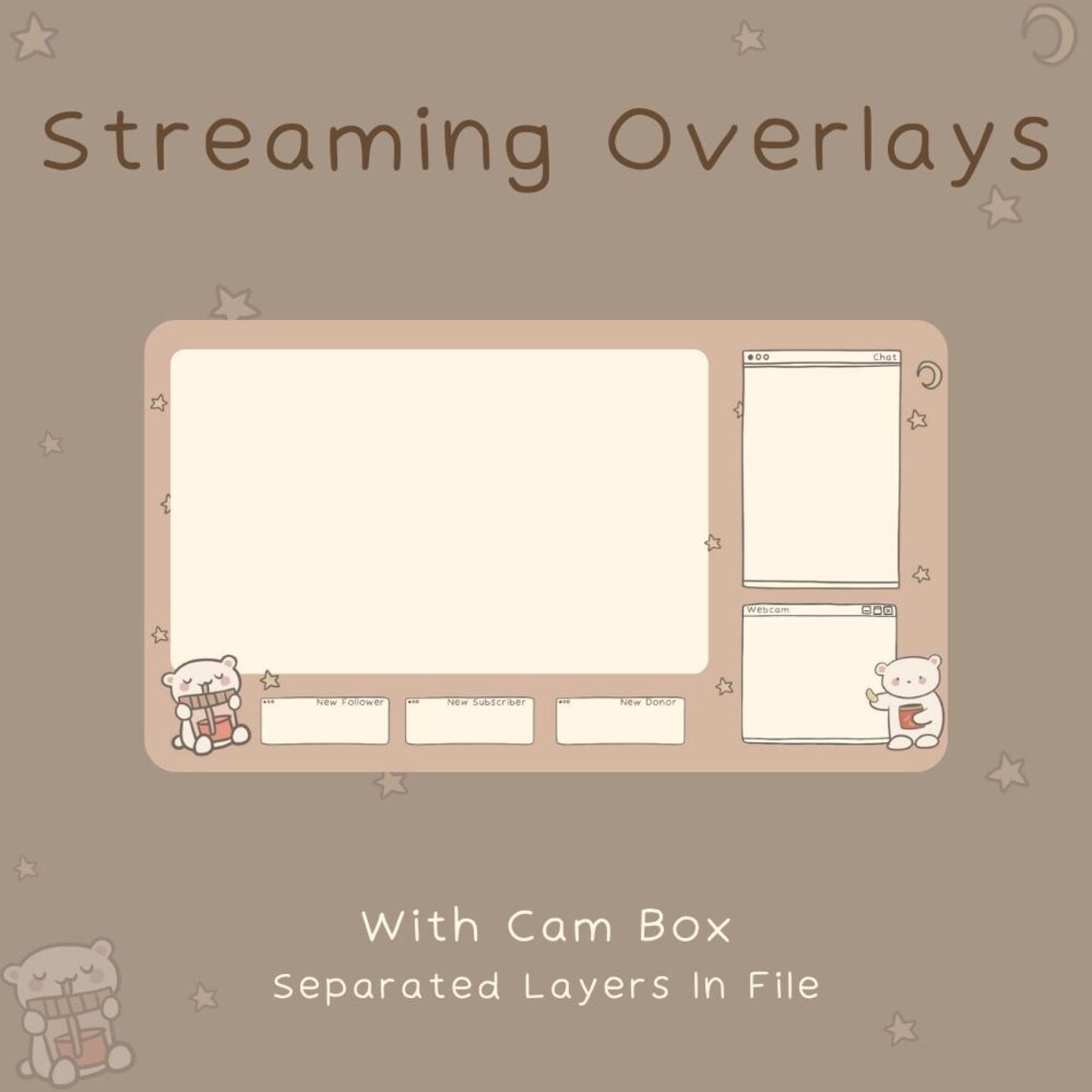 Cute Bear Ice Tea Streaming Overlay – Screen Share, Cam, Chat (PNG ...