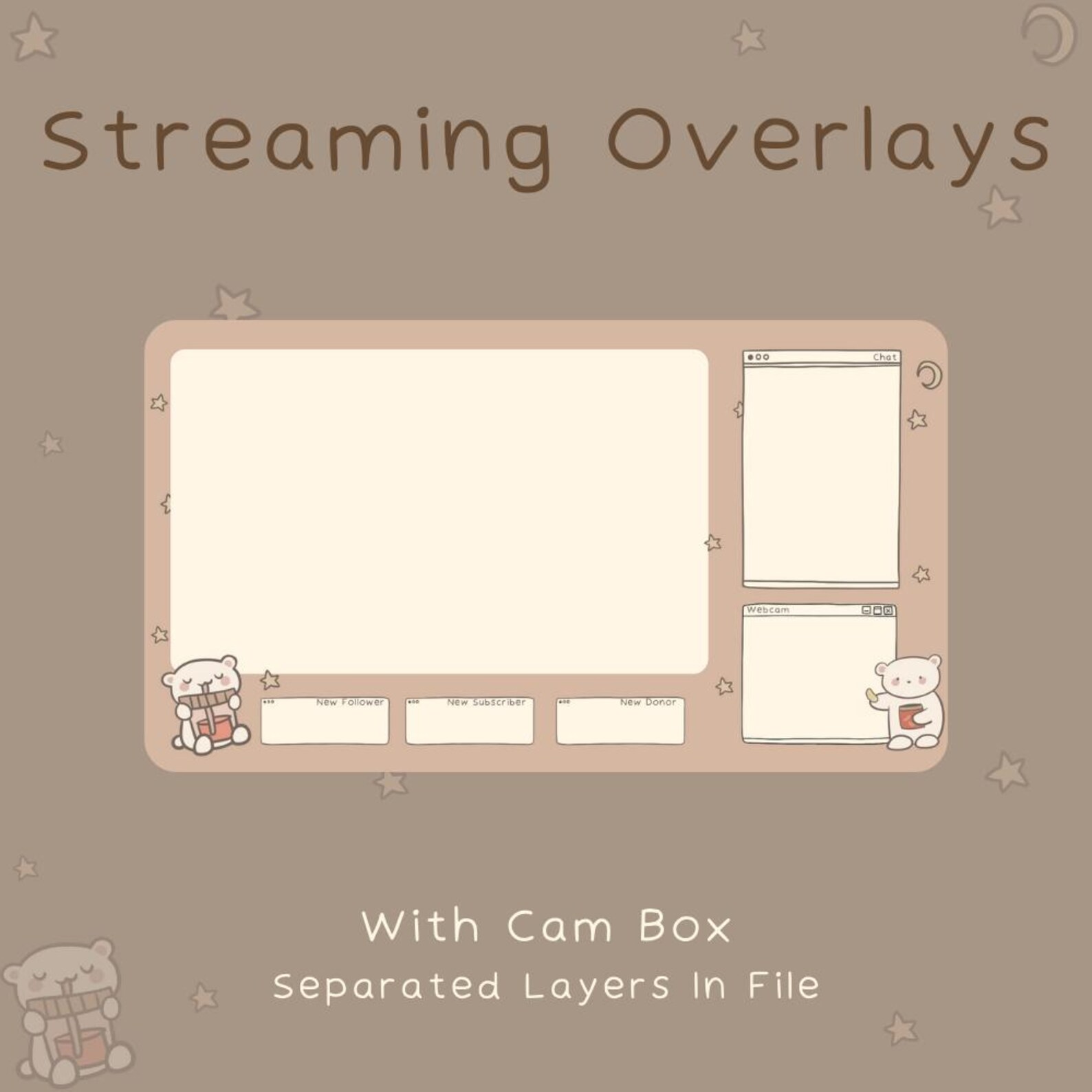 Cute Bear Ice Tea Streaming Overlay -- Screen Share, Cam, Chat - Etsy