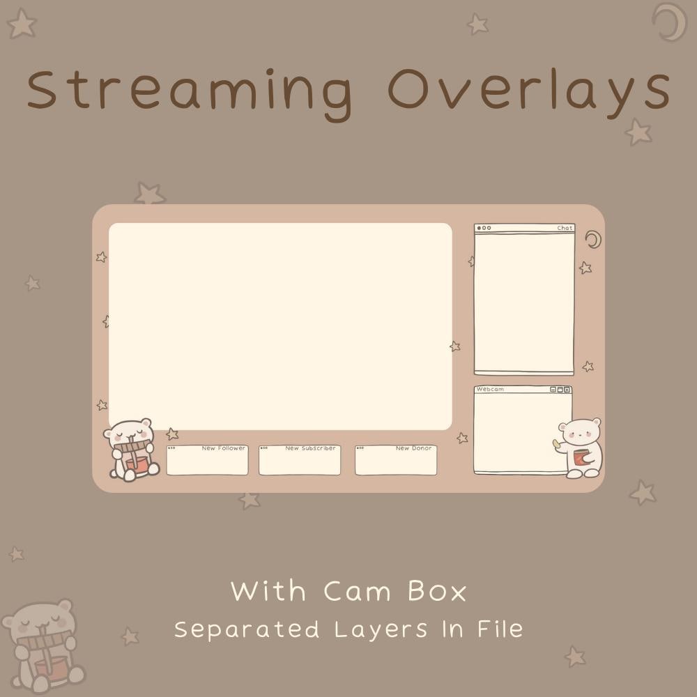Cute Bear Ice Tea Streaming Overlay -- Screen Share, Cam, Chat - Etsy