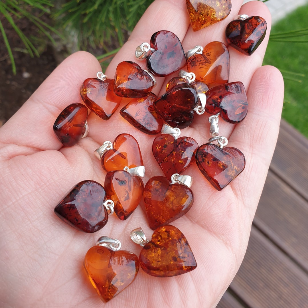 Small Amber Heart Pendant, Love Pendant, Tiny Amber Pendant, Handmade ...