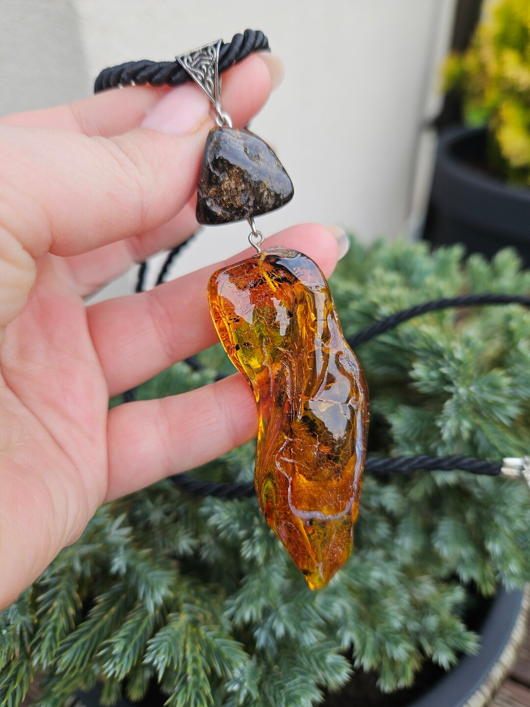 Amber Pendant, Big Amber Cabochon, Handmade Unique Jewelry, Elegant ...