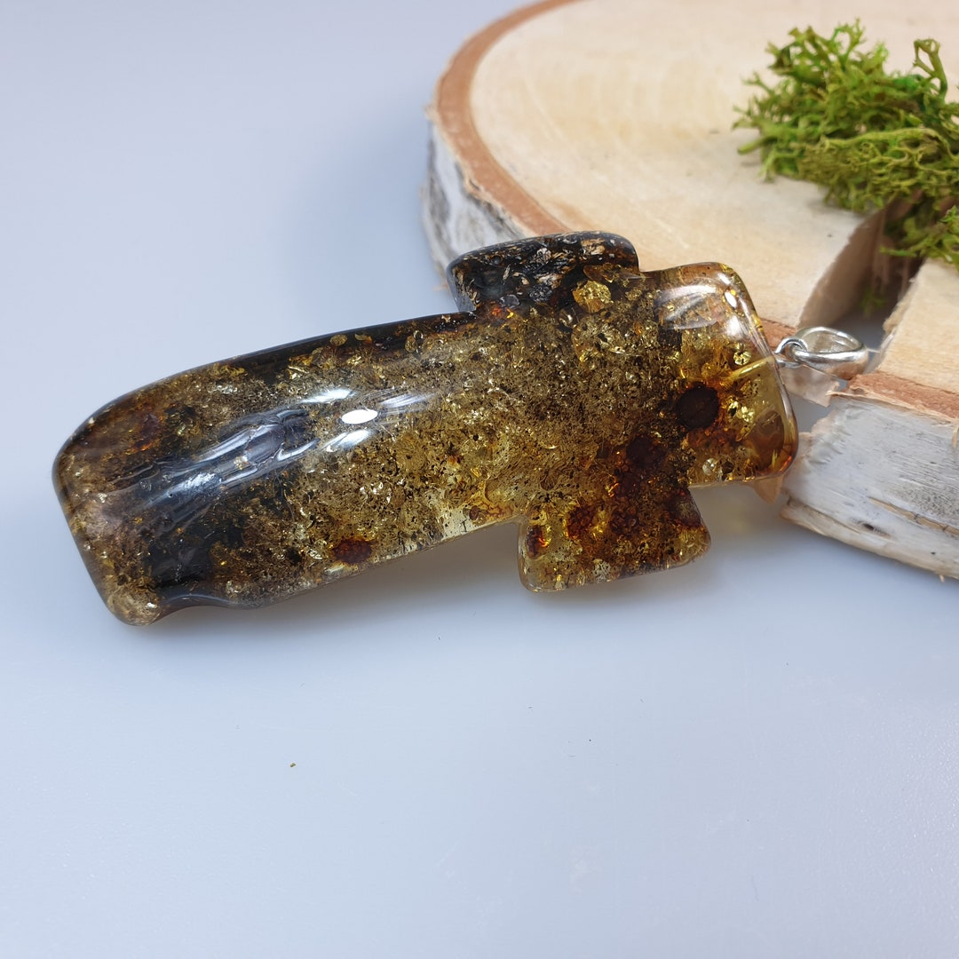 Big Baltic Amber Cross Pendant, Unisex Gemstone Jewelry - Etsy