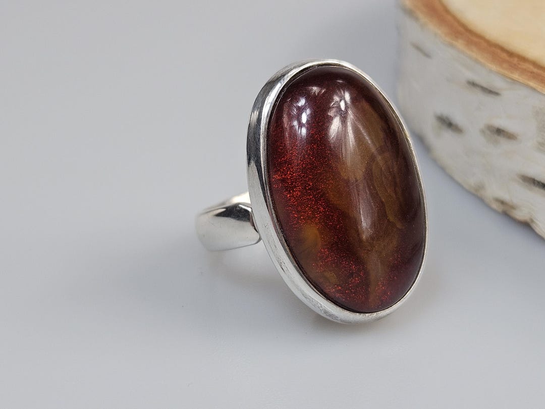 Red Amber Ring Gemstone Crystal Amber Ring Unisex Silver - Etsy