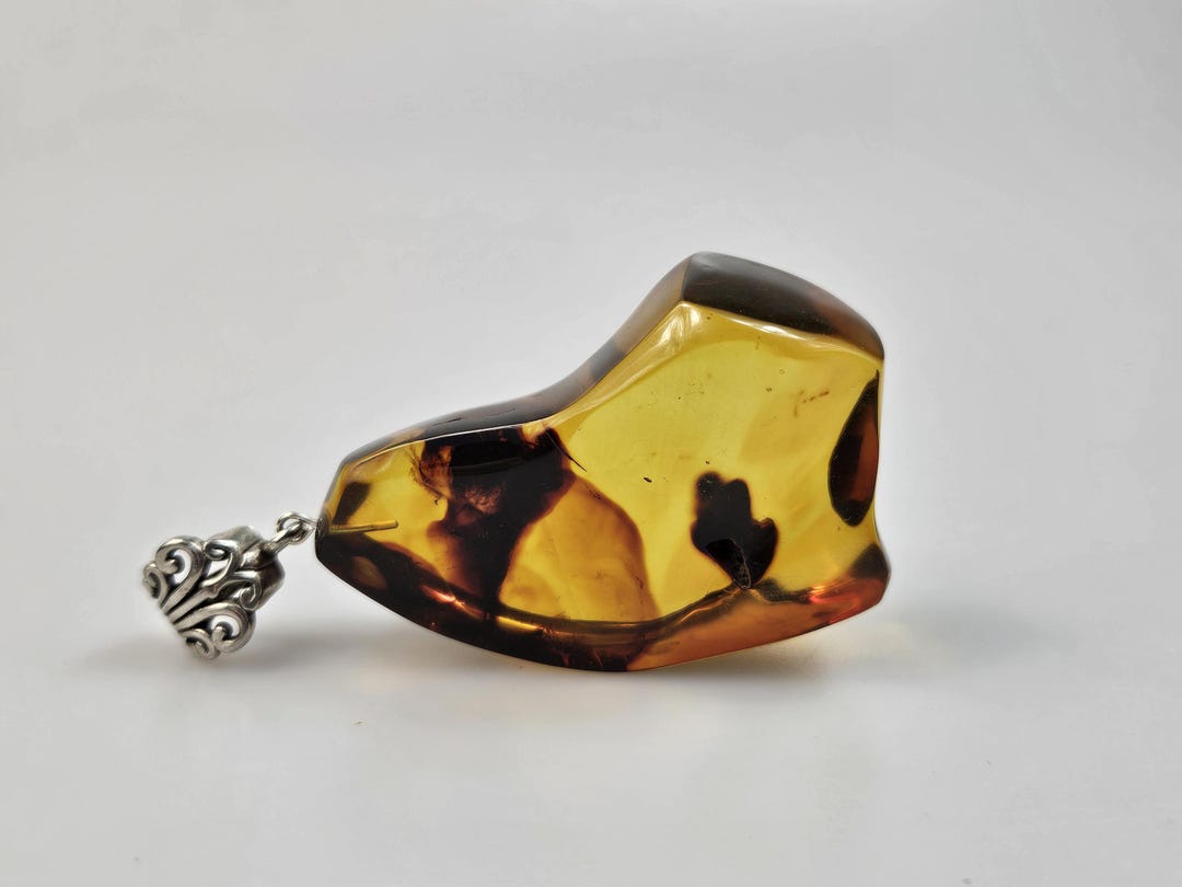 Large Raw Baltic Amber Pendant, Natural Gemstone Cabochon, Unisex ...
