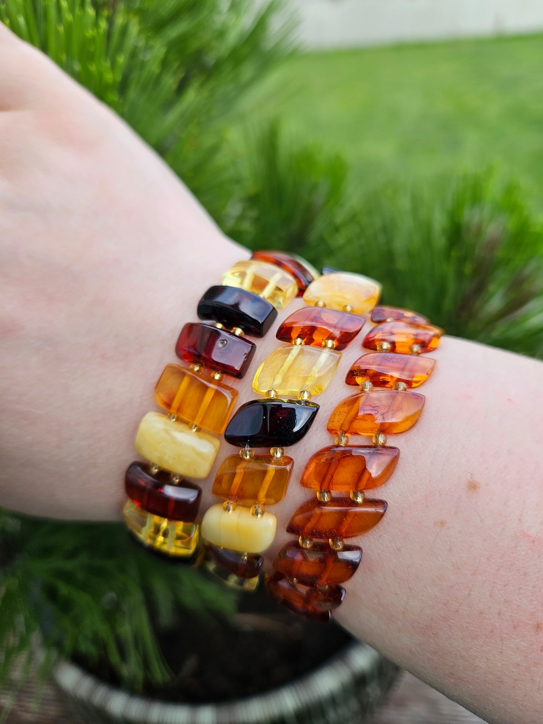 Raw Baltic Amber Bracelet, Multi-color Gemstone Armband Tiny Handmade ...