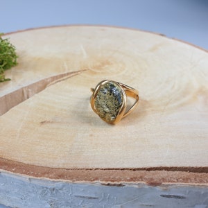 Green Amber Ring, Adjustable Gold Ring, Handmade Gemstone Ring ...