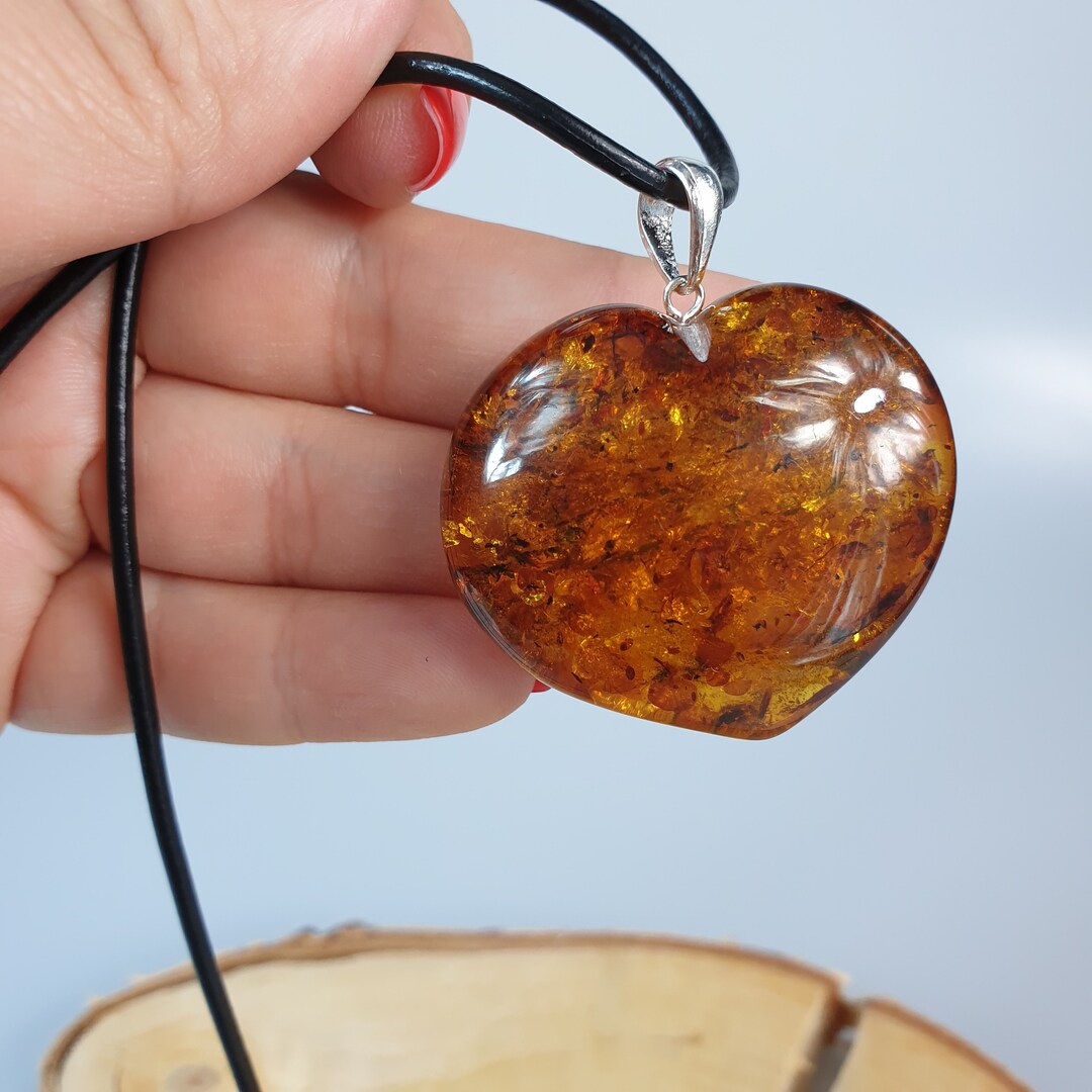 Big Amber Heart Pendant, Love Pendant, Handmade Baltic Amber Pendant - Etsy
