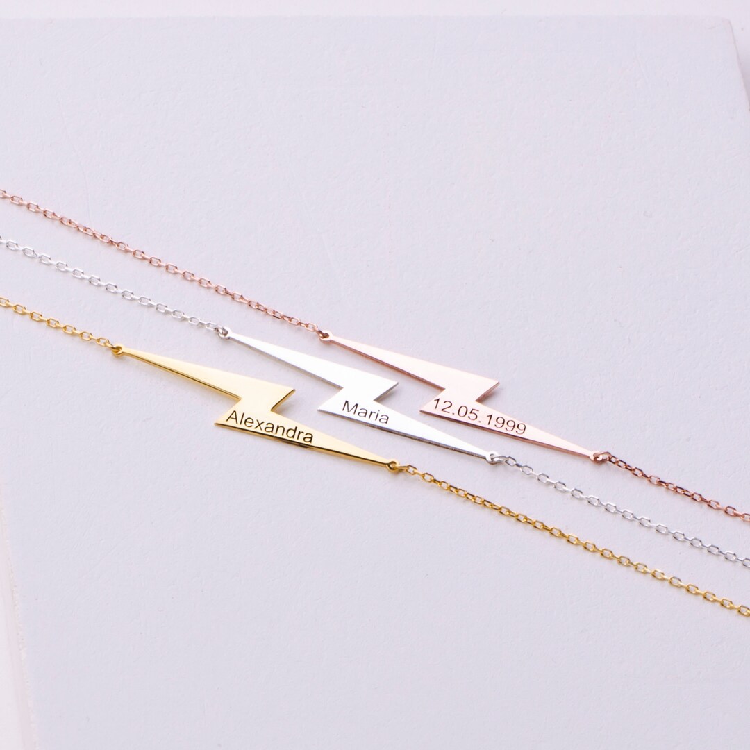 Lightning Bolt Necklace Name Necklace Lightning Bolt Charm - Etsy
