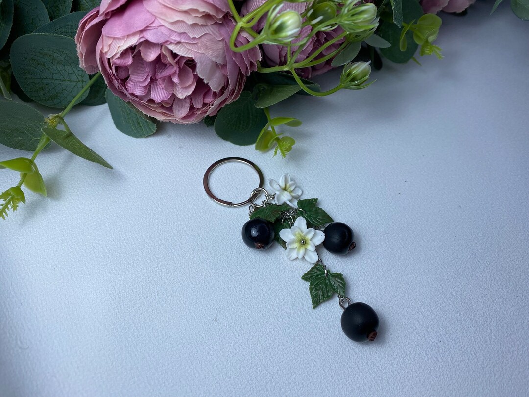 Berry Keychain Blackcurrant Keyring Blooming Currant Berries Keychain ...