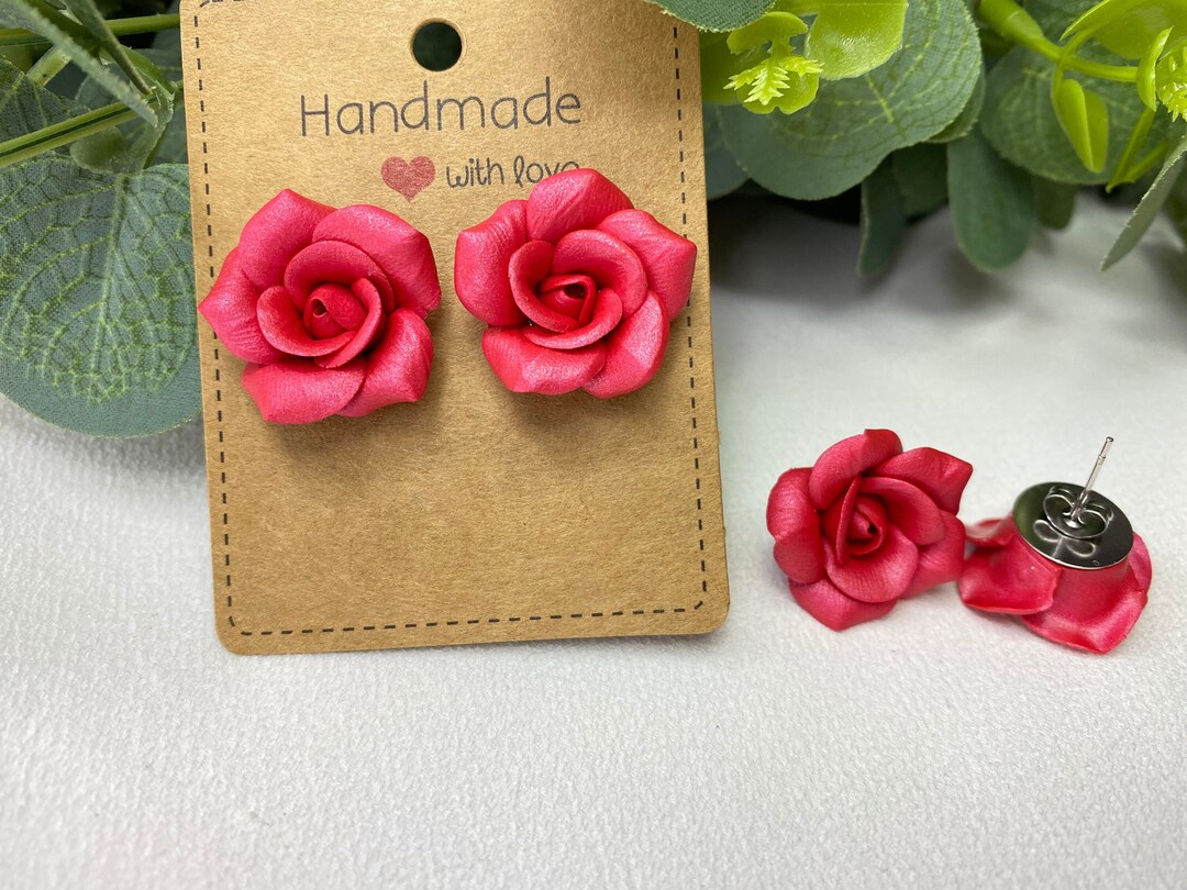 Rose Stud Earrings Red Realistic Roses Earrings Small Roses Clip-on ...