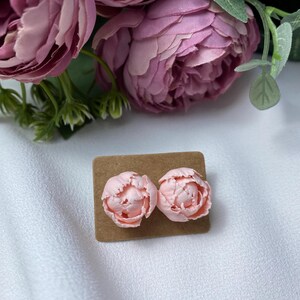 Handmade Peony Stud Earrings Light Pink Floral Polymer Clay Jewelry ...