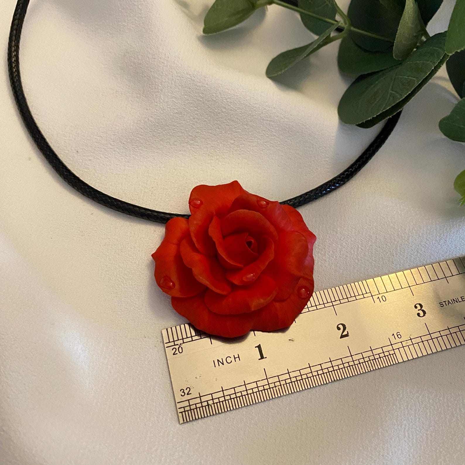 Realistic Red Rose Pendant, Handmade Polymer Clay Floral Necklace ...