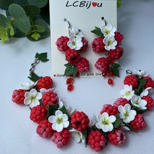Berry Jewelry Set Blossom Raspberry Bracelet and Earrings Berry ...
