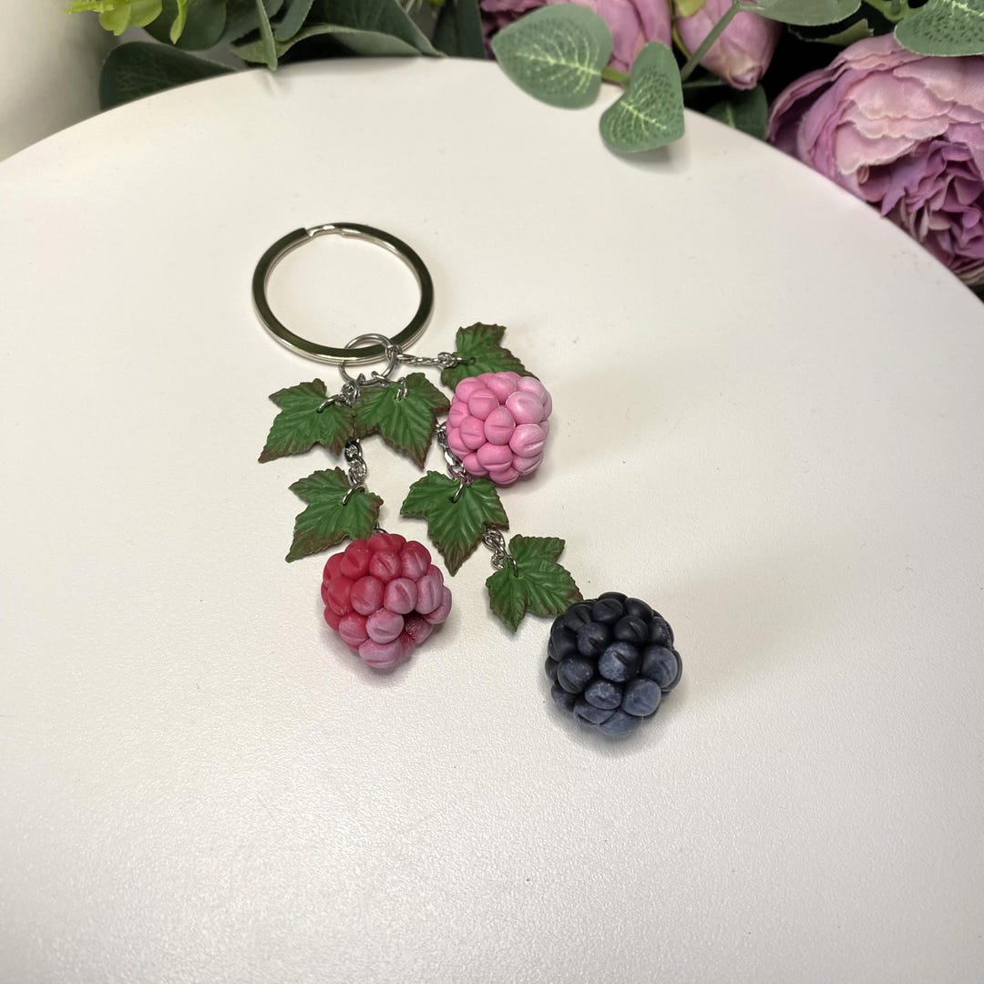 Berry Keychain, Handmade Berry Keyring, Raspberry Blackberry Keychain ...