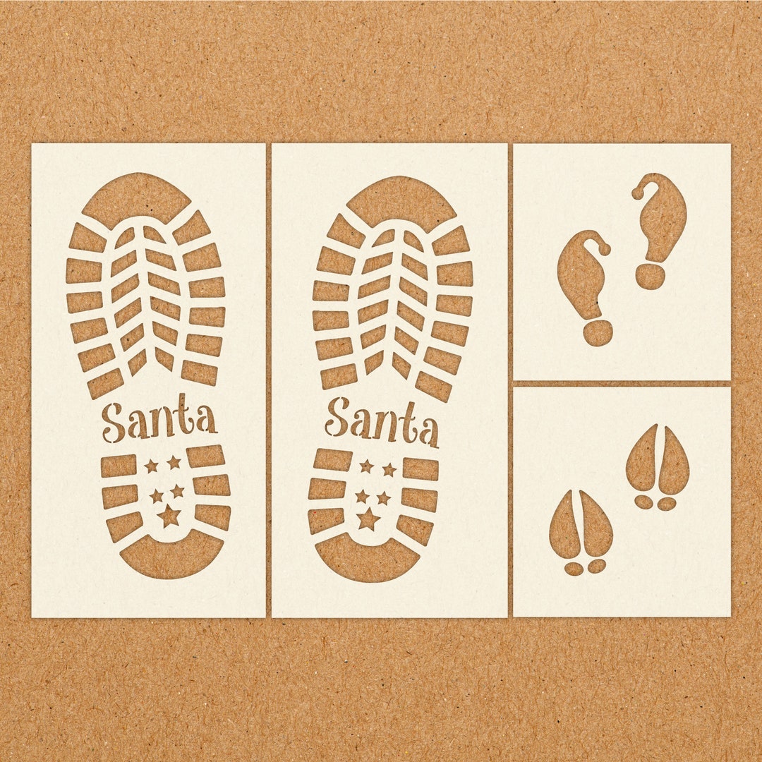 Santa Boot Footprint Stencil, Elf Footprints Stencil, Reindeer ...