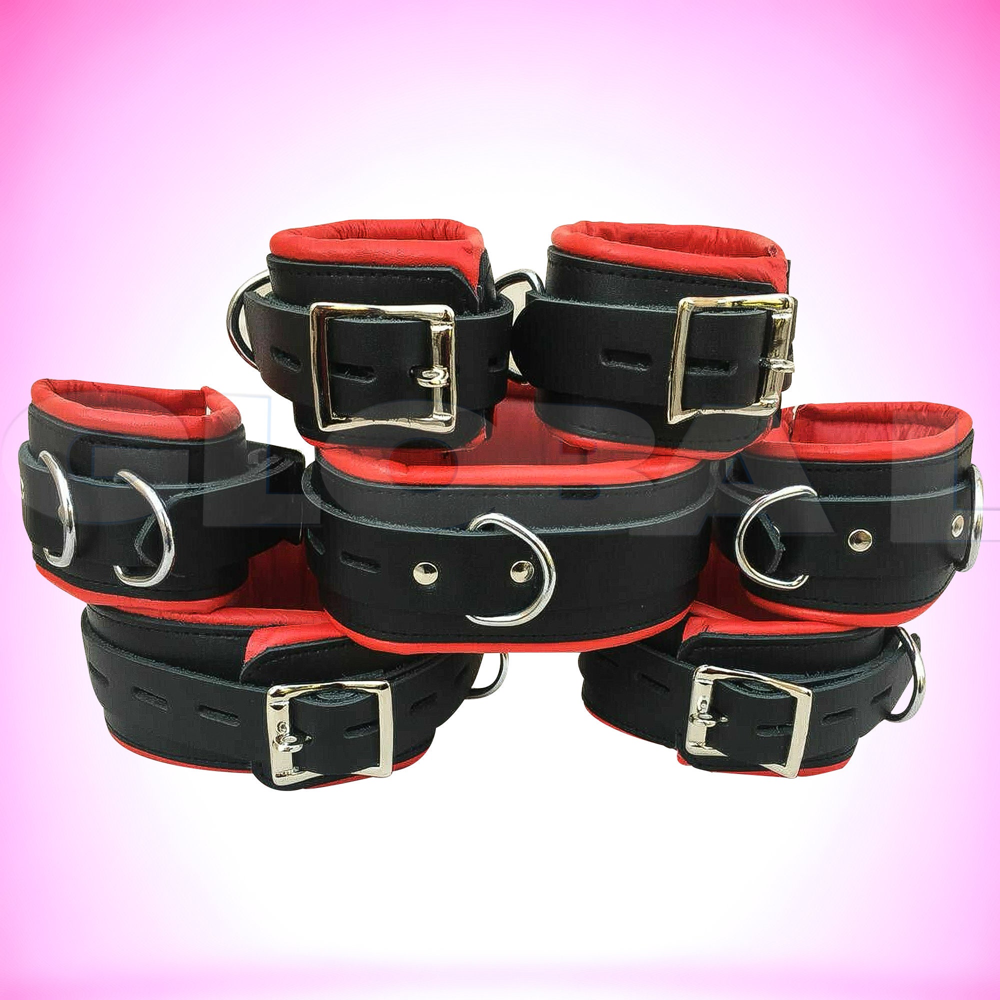 Sexy % Real Leather 7 Piece Heavy Duty Padded Bondage Restraint Set ...