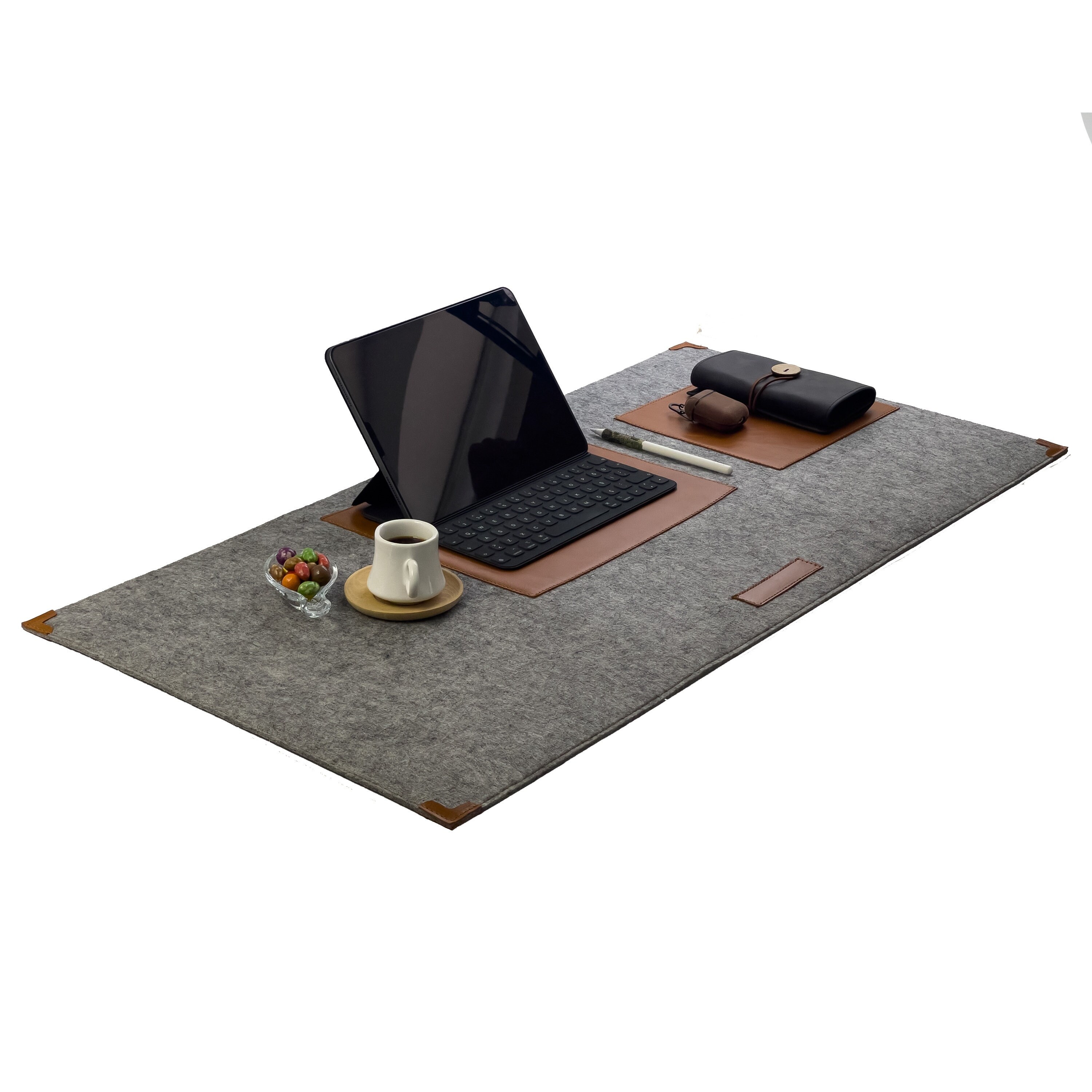 Genuine Felt&leather Grey Desk Mat, Best Office Keyboard Mat, Leather ...