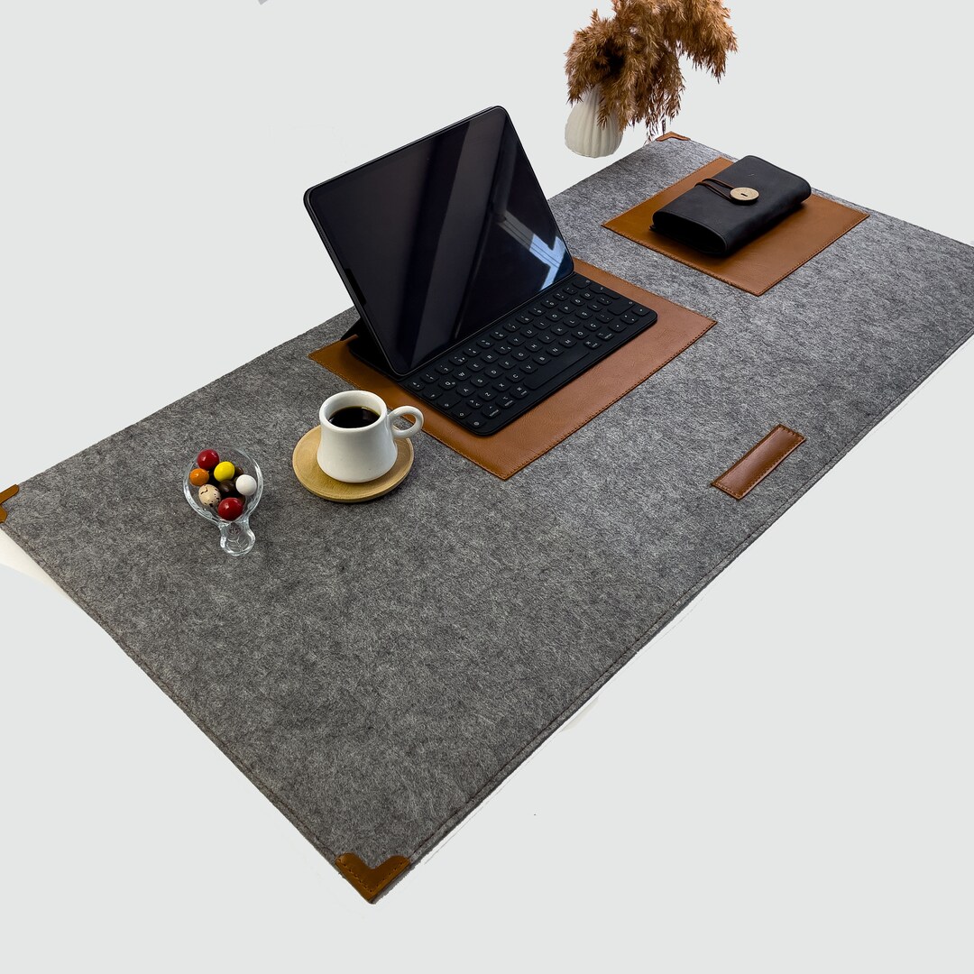 Genuine Felt&leather Grey Desk Mat, Best Office Keyboard Mat, Leather ...
