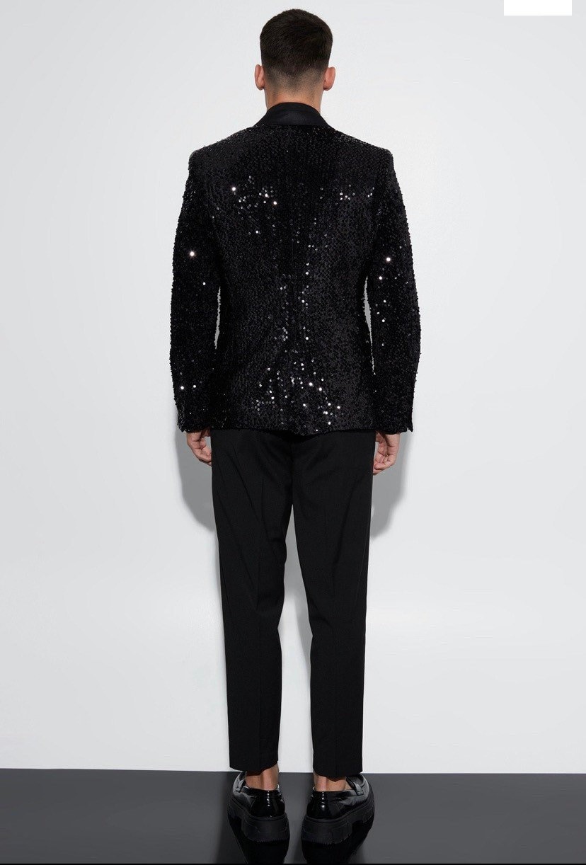 Black Sequin Tuxedo Jacket - Etsy