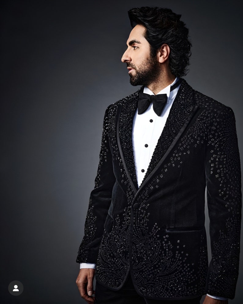 Black Sequin Embroidered Tuxedo for Wedding - Etsy