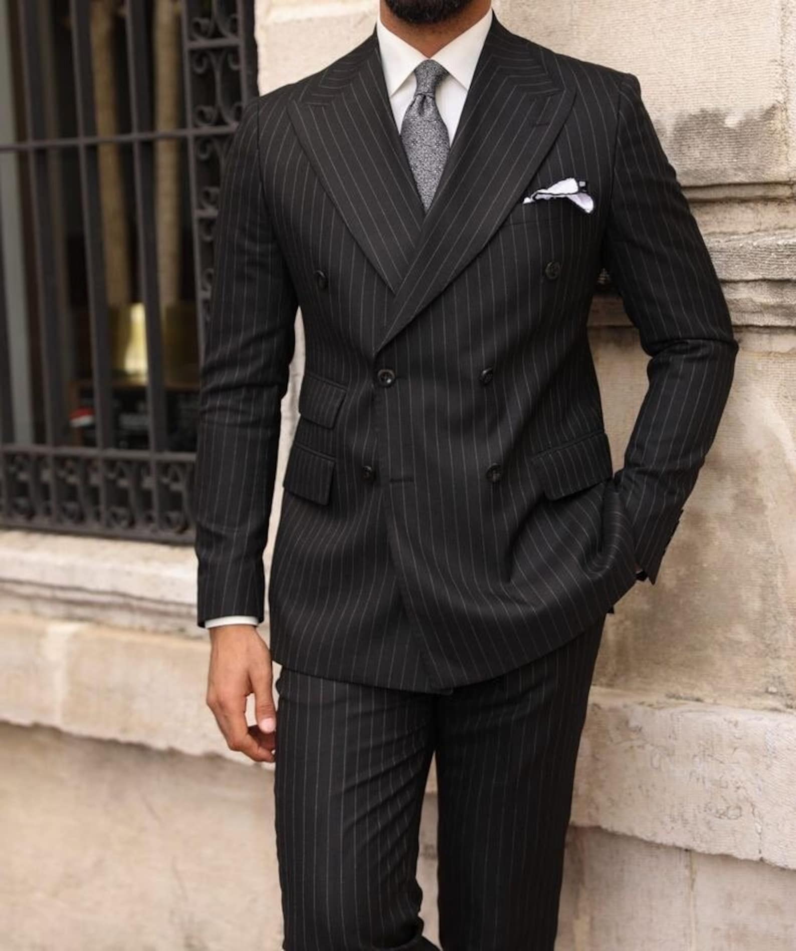 Classic Black Stripe Double Breasted Suit - Etsy