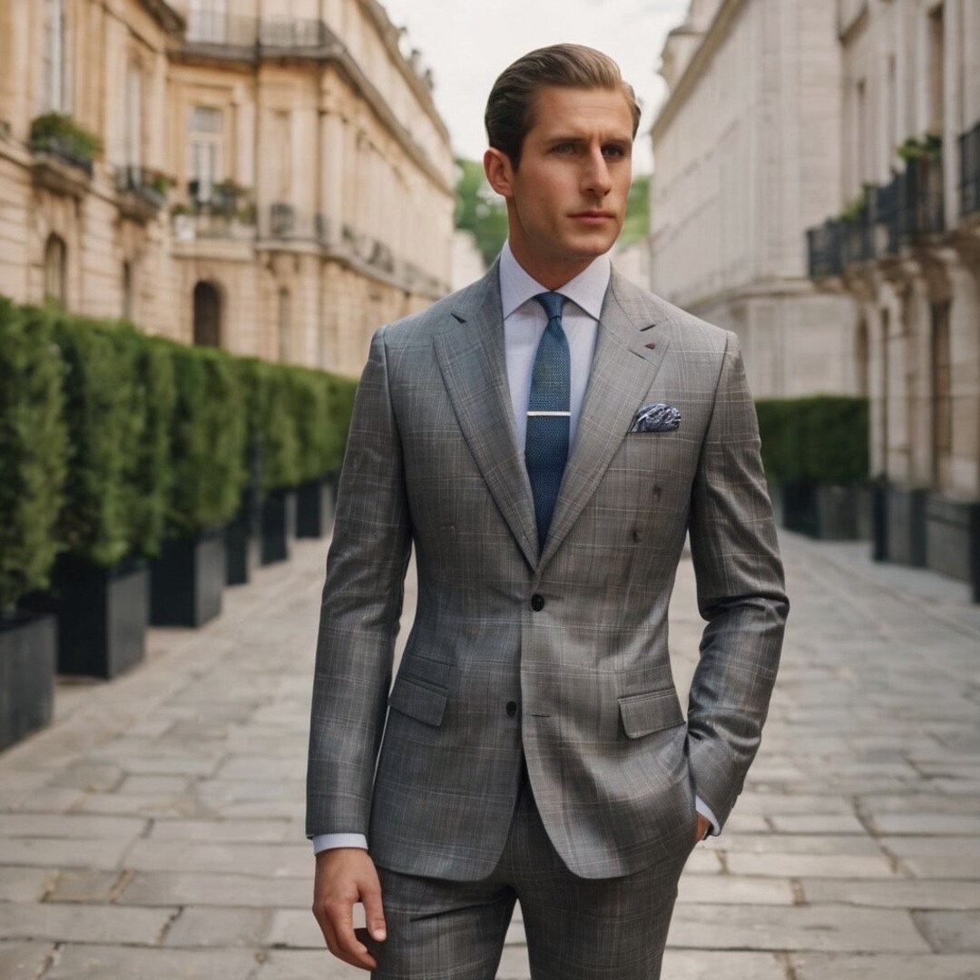 Gray Prince of Wales Checks Suit for Men, Formal Suit for Men, Wedding ...