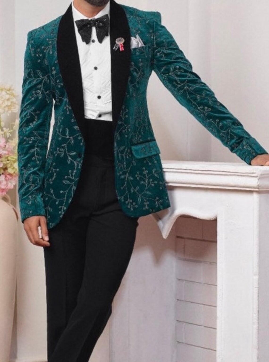 Green Floral Embroidered Tuxedo for Men Wedding Suit for Men - Etsy
