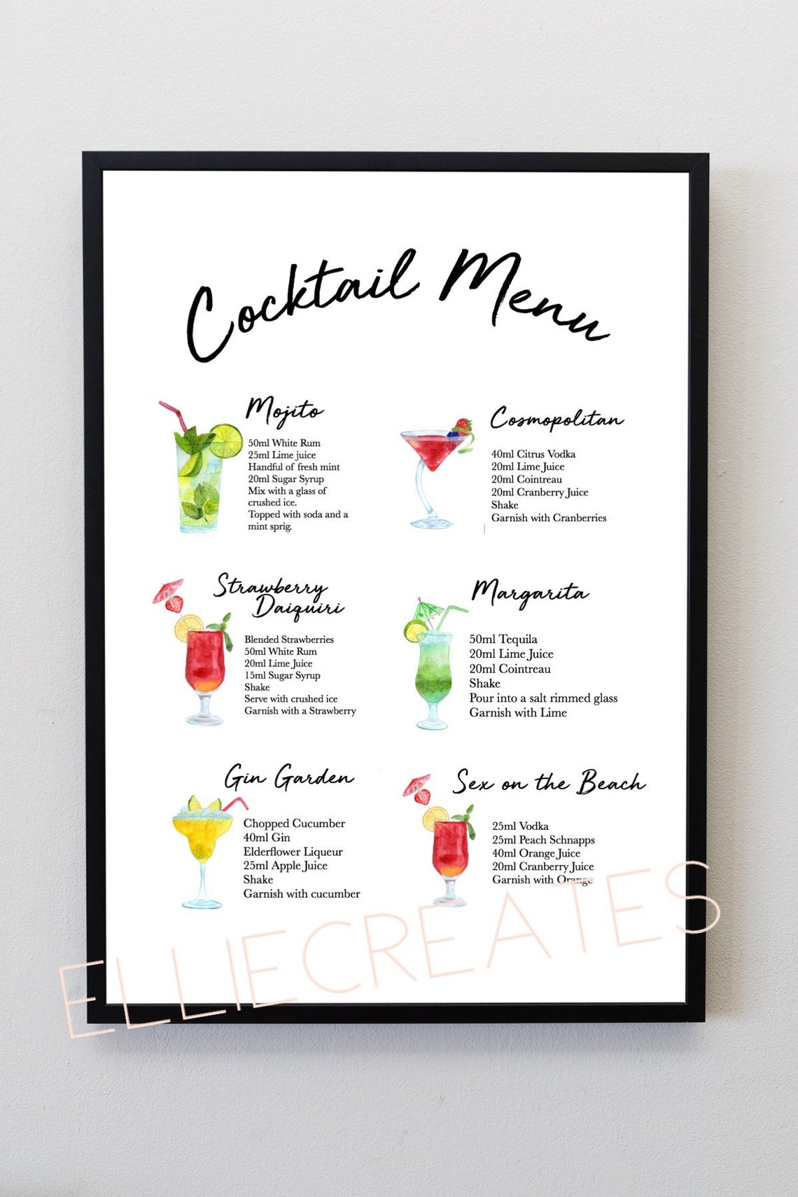 Digital Print - Cocktail Menu Kitchen Bar - Print at Home - Etsy