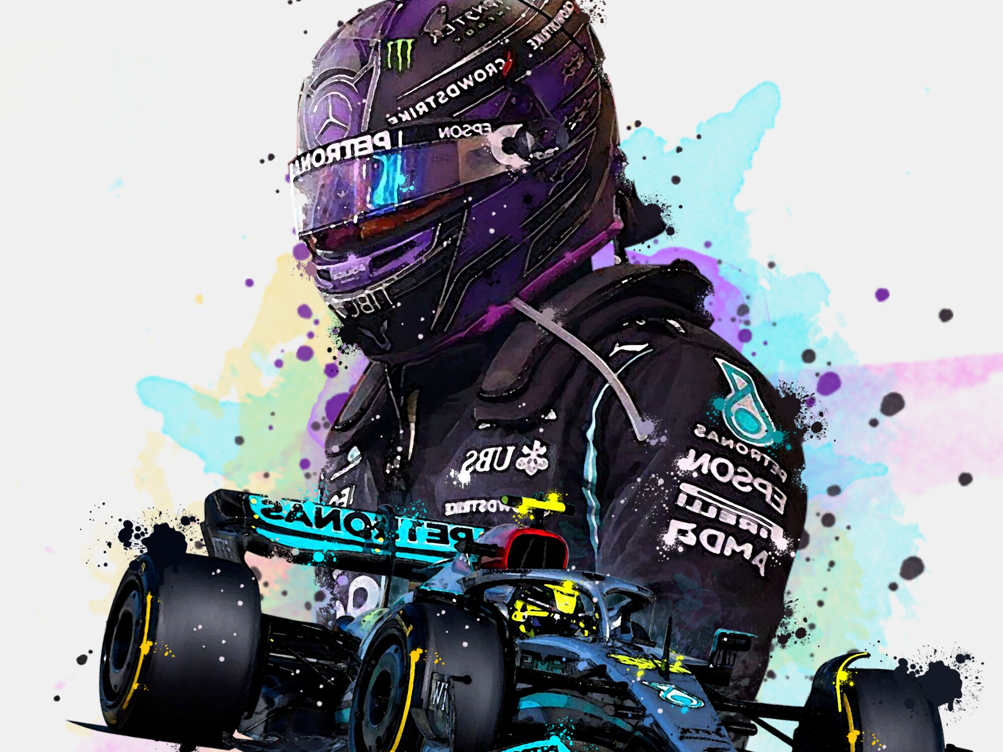 Lewis Hamilton F1 Driver Poster, Formula 1 Mercedes Racing Car 2022 ...