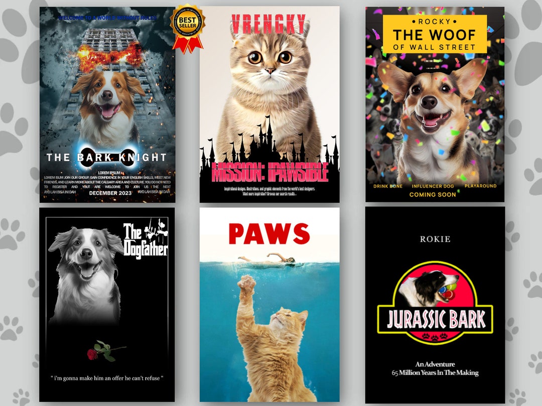 Personalised Pet Movie Poster, Custom Pet Portrait, Dog Movie Poster ...